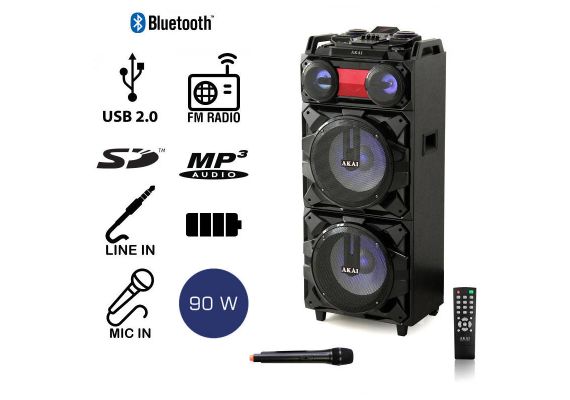 AKAI ABTS-Τ1203 ΦΟΡΗΤΟ ΗΧΕΙΟ BLUETOOTH ΜΕ LED, ΑΣΥΡΜΑΤΟ ΜΙΚΡΟΦΩΝΟ 90W ...